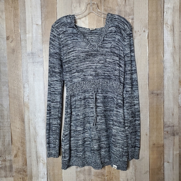 Roxy | Sweaters | Roxy Hooded Sweater Dress Top Black Gray Drawstring ...